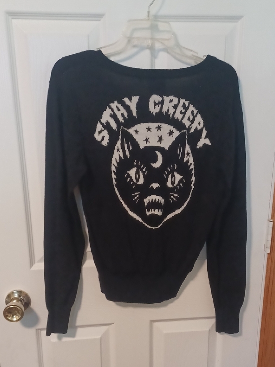 Too Fast | Sweaters | Too Fast Stay Creepy Cat Cardigan Xl | Poshmark
